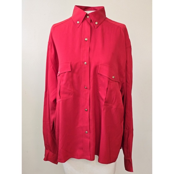 CHANEL | Tops | Vintage Chanel Red Blouse Fr 4 Us 8 Gold Cc Buttons ...